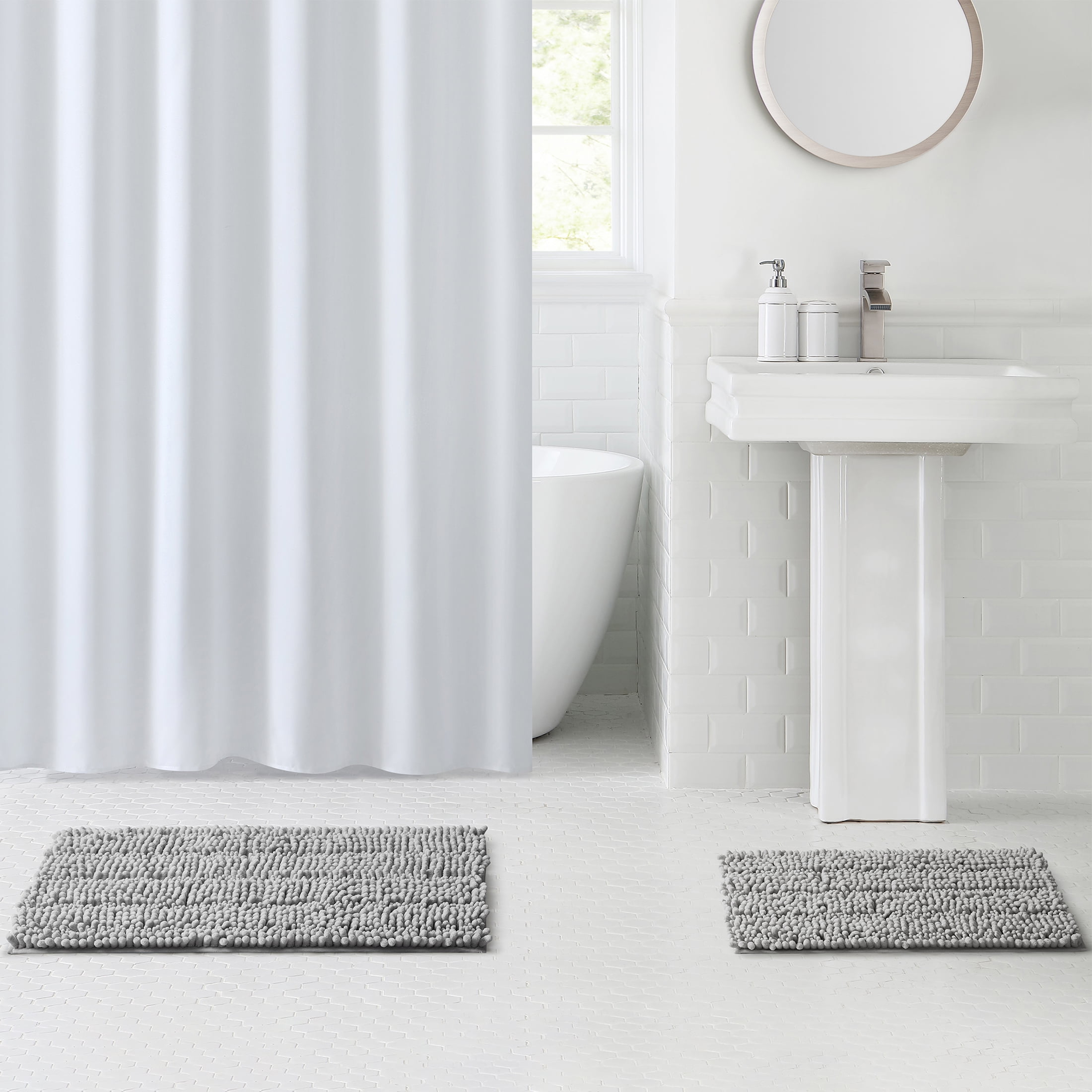 Mainstays Textured Soft Silver Chenille Polyester Bath Rug Set, 2-Piece ...