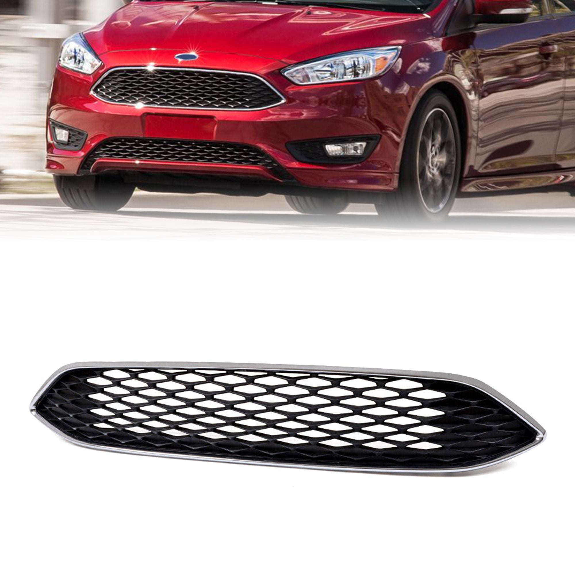 Front Upper Center Grille with Chrome For 2015 2016 2017 Ford Focus ...