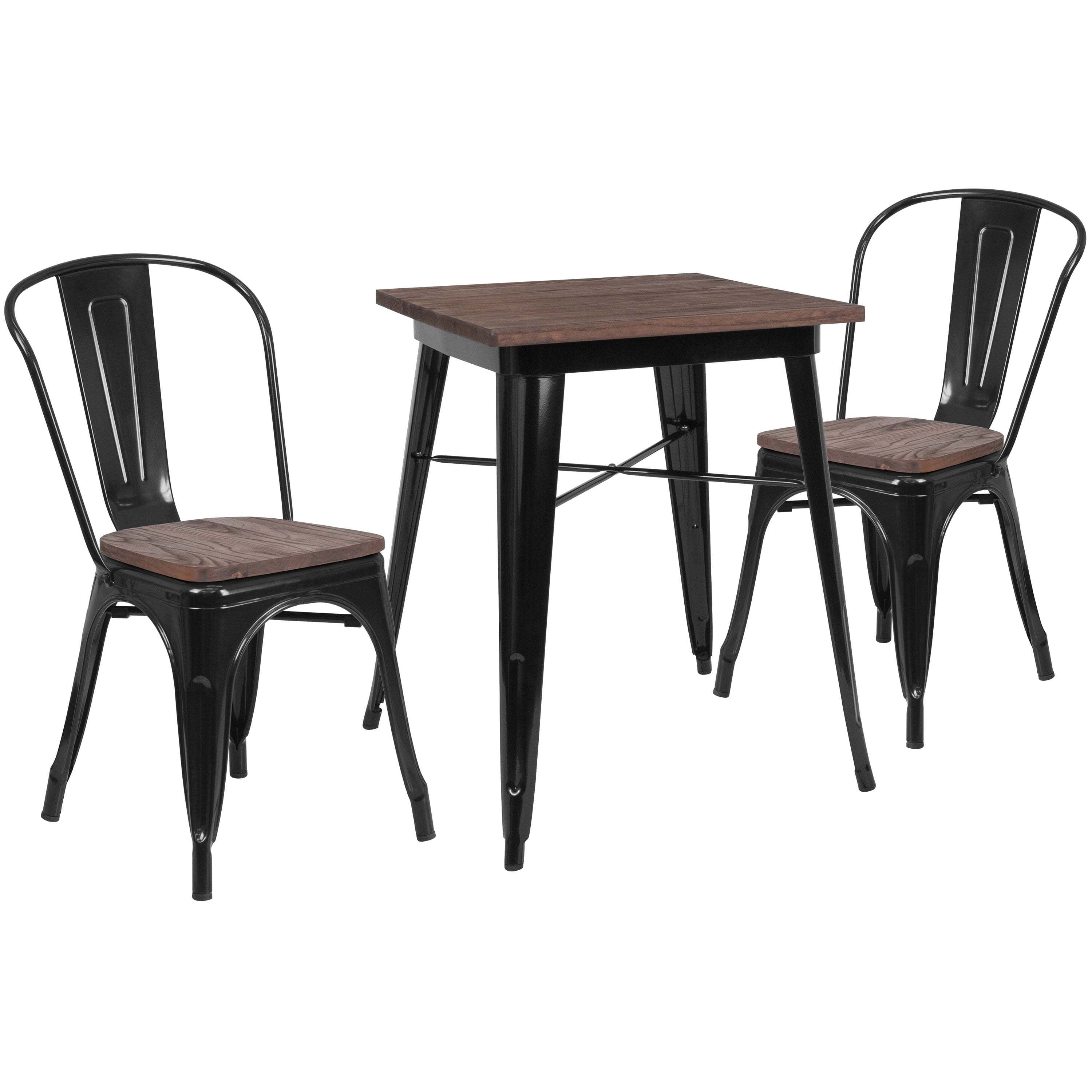 Flash Furniture 23.5" Square Black Metal Table Set with Wood Top and 2 ...