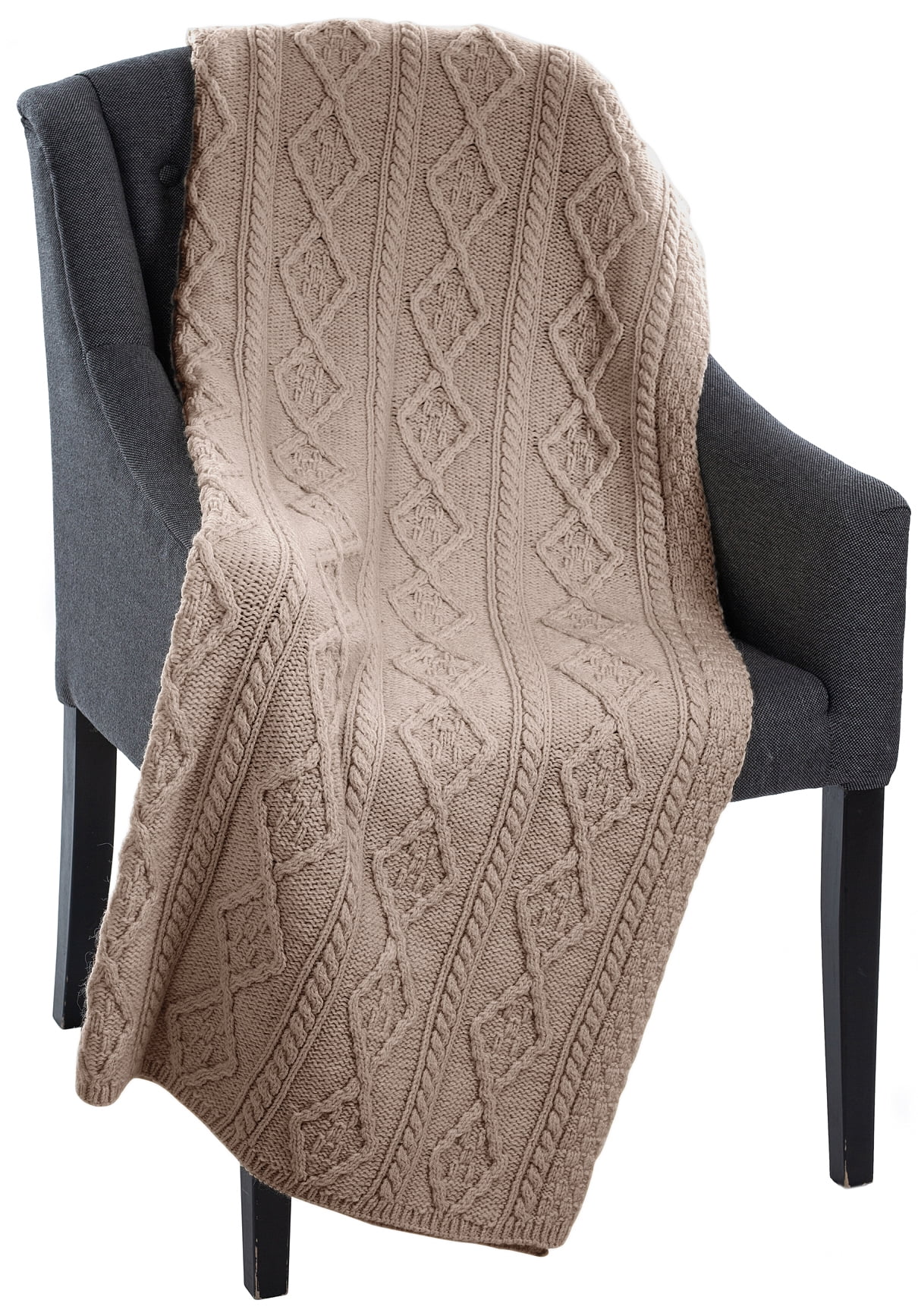 SAOL 100% Merino Wool Aran Cable Knitted Throw Blanket 40in x 60in ...