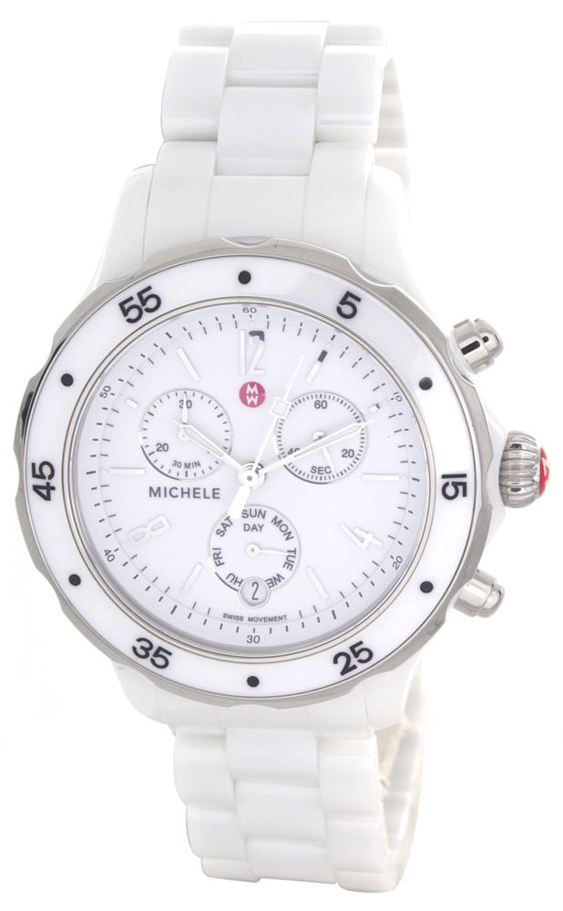 Michele Women's White Dial White Ceramic Case and Bracelet Watch ...
