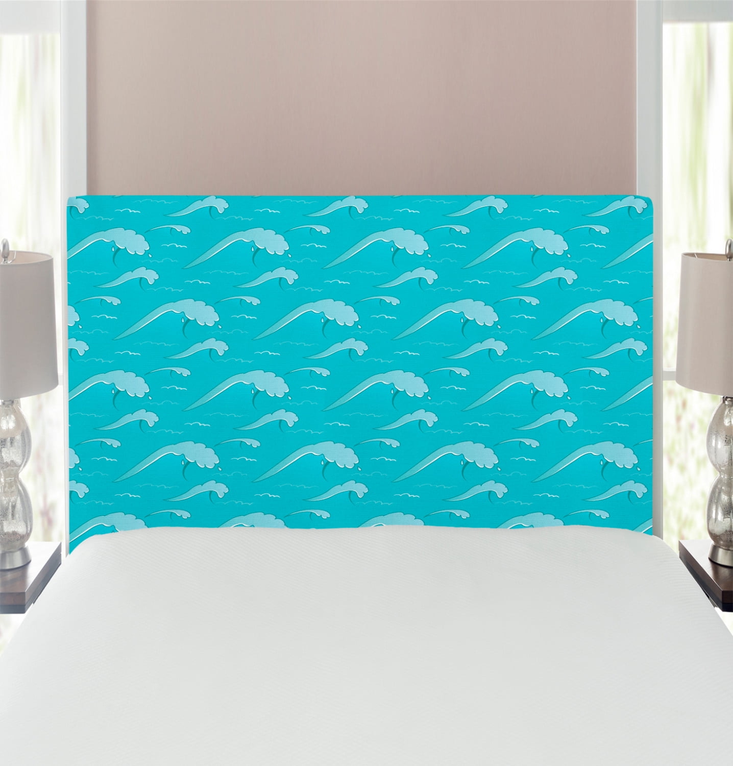 Teal Headboard, Waves Pattern in Ocean Summertime Oriental Japanese ...