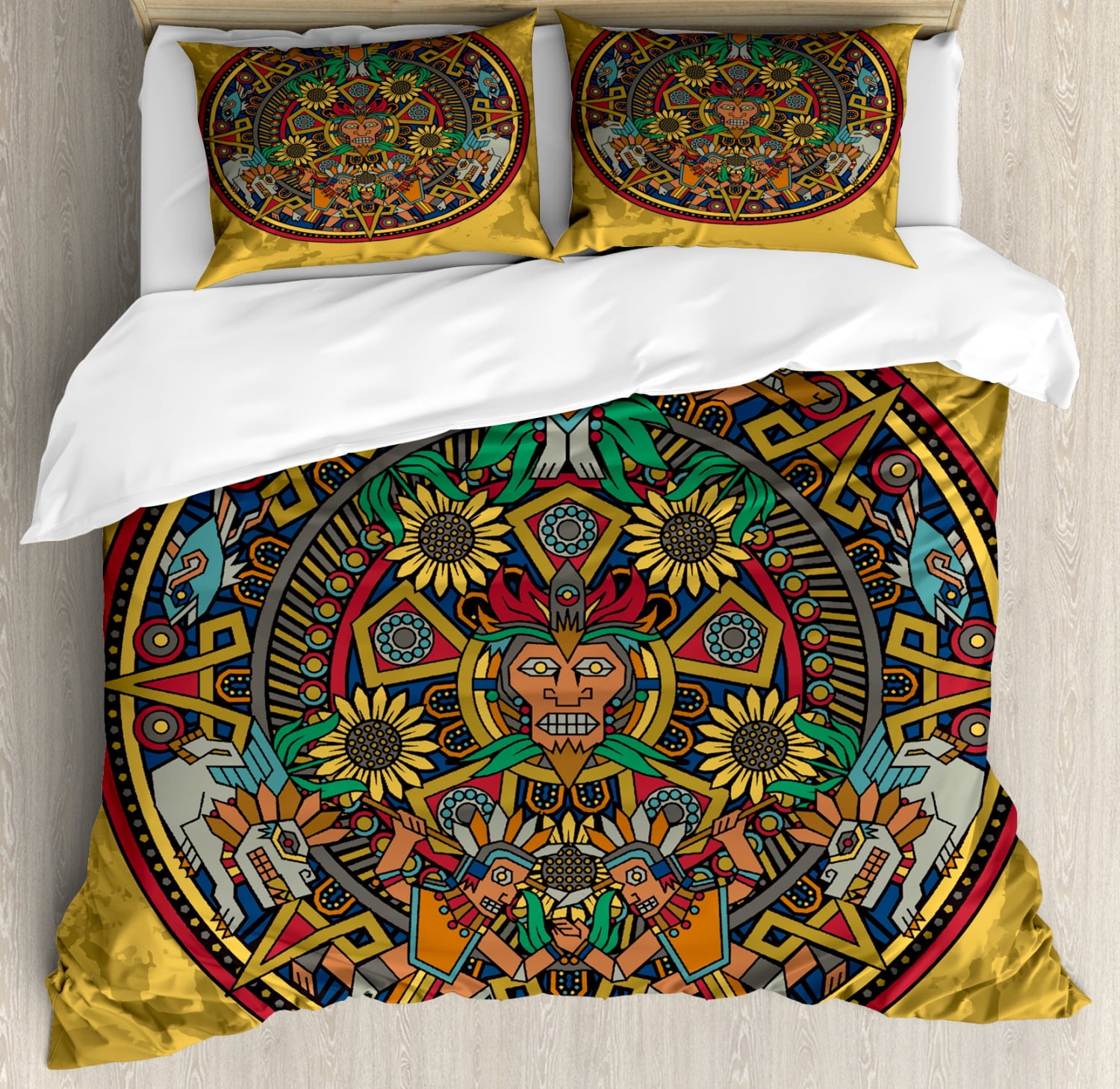 Aztec Duvet Cover Set King Size, Ancient Folklore Elements with Animals ...