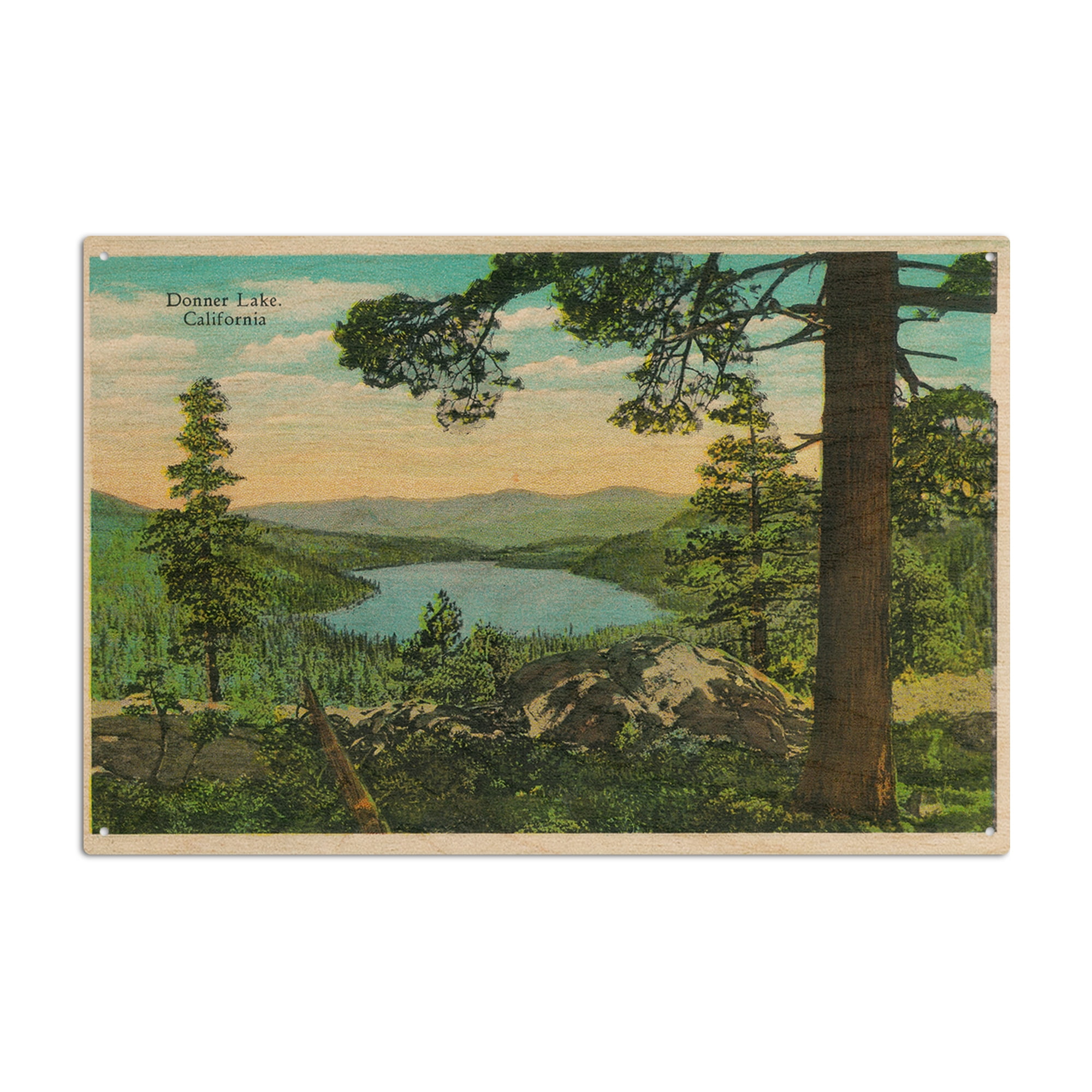 Donner Lake, California from Ridge Birch Wood Wall Sign (6x9 Rustic Home Decor, Ready to Hang ...
