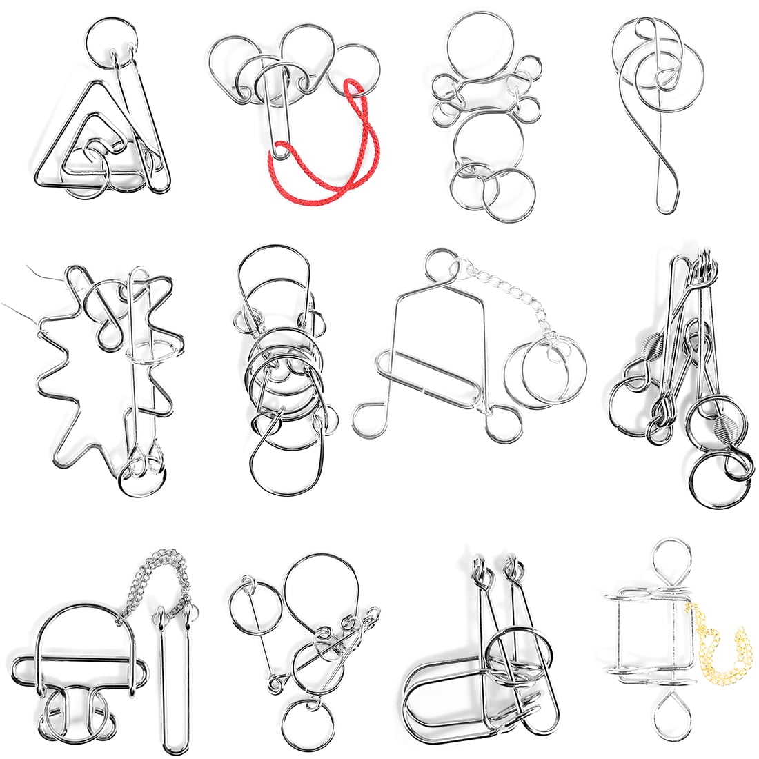 12Pcs Metal Wire Puzzle Ring Brain Teaser Intellectual Toy(Hard Version ...