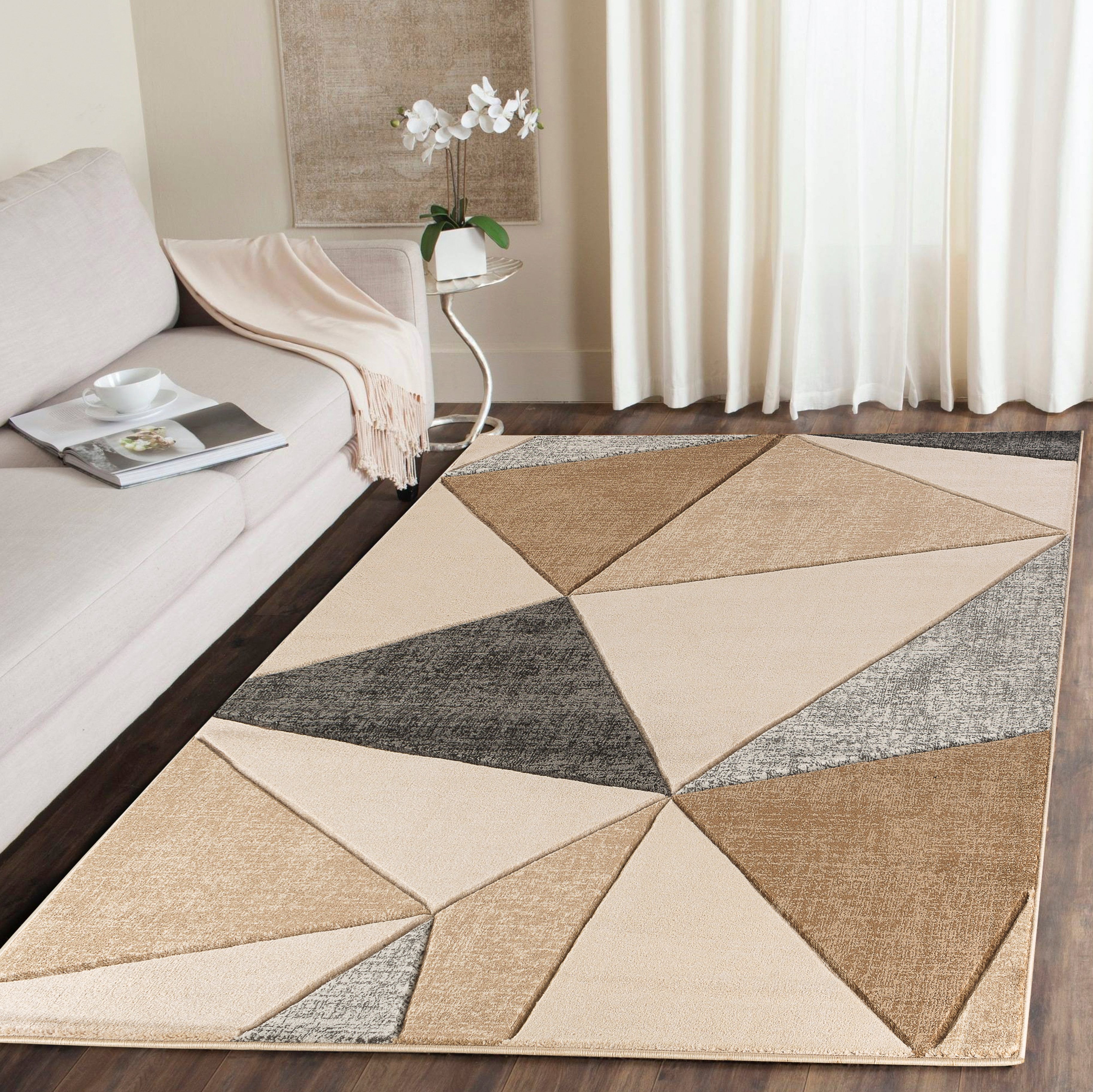 Modern Geometric Triangles Hand-Carved Soft Living Room Area Rug ...