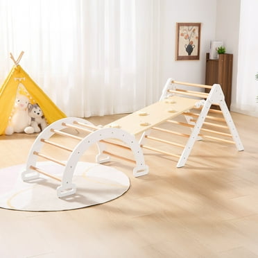 Costway Indoor Playset - 3-in-1 Wooden Climbing Structure for Kids with ...
