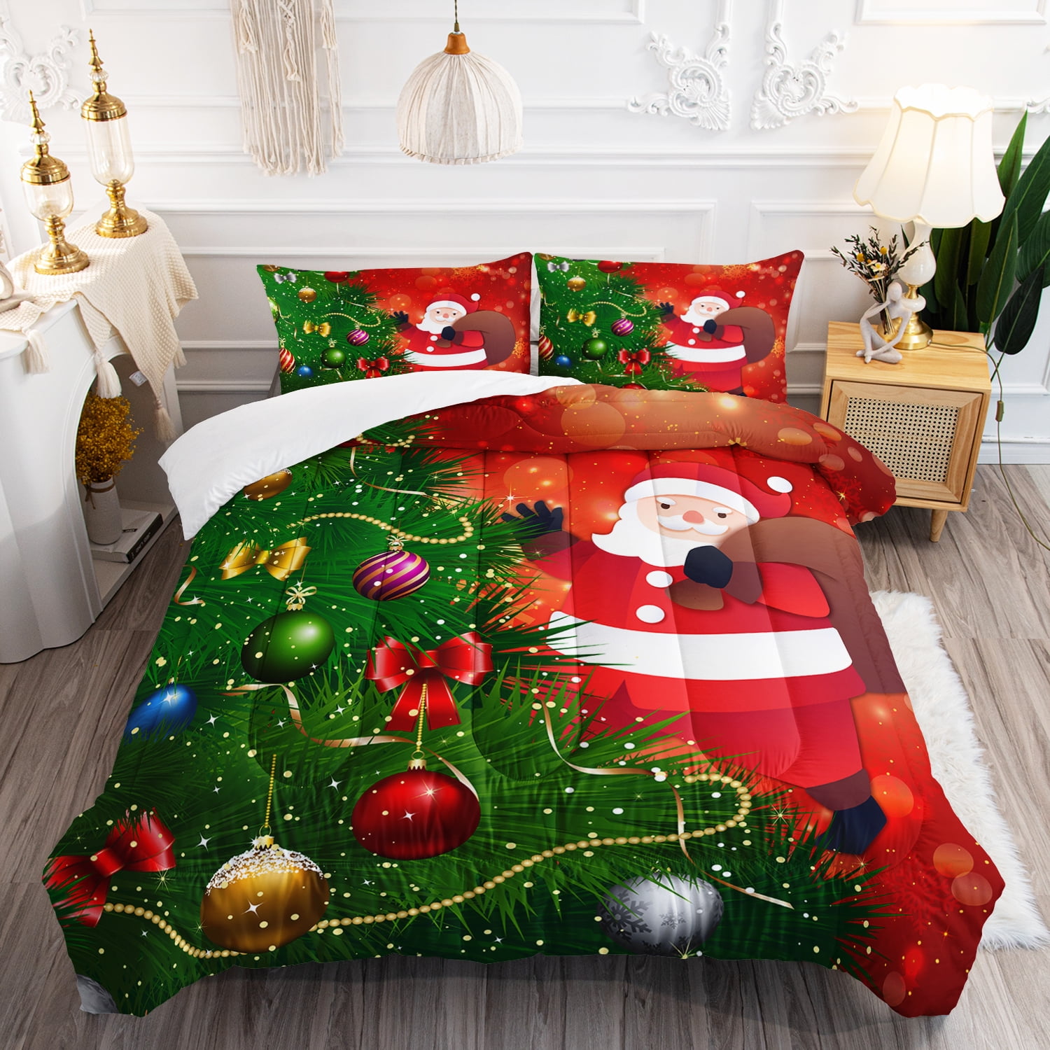 Hosima Three Piece Christmas Themed Printed Comforter Fine Fiber Soft ...