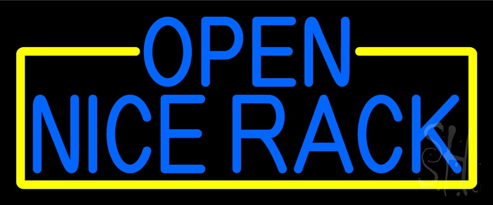 Open Nice Rack With Yellow Border LED Neon Sign 10 x 24 - inches, Clear ...