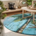 Coconut Tree Starfish Area Rugs 3' (Round) Vintage Wood Grain Floor Rug ...