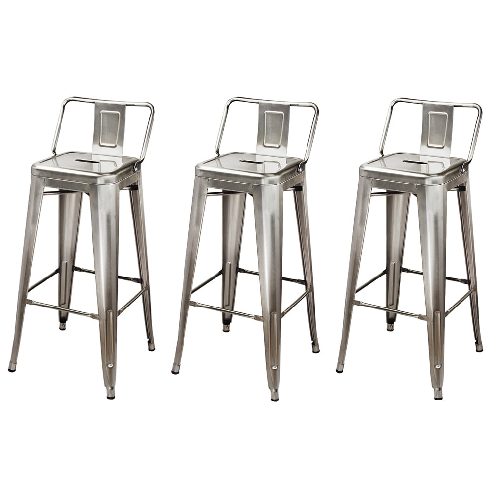 Leejay 30 inch Gunmetal Bar Height Low Back Metal Stools,Set of 3 ...