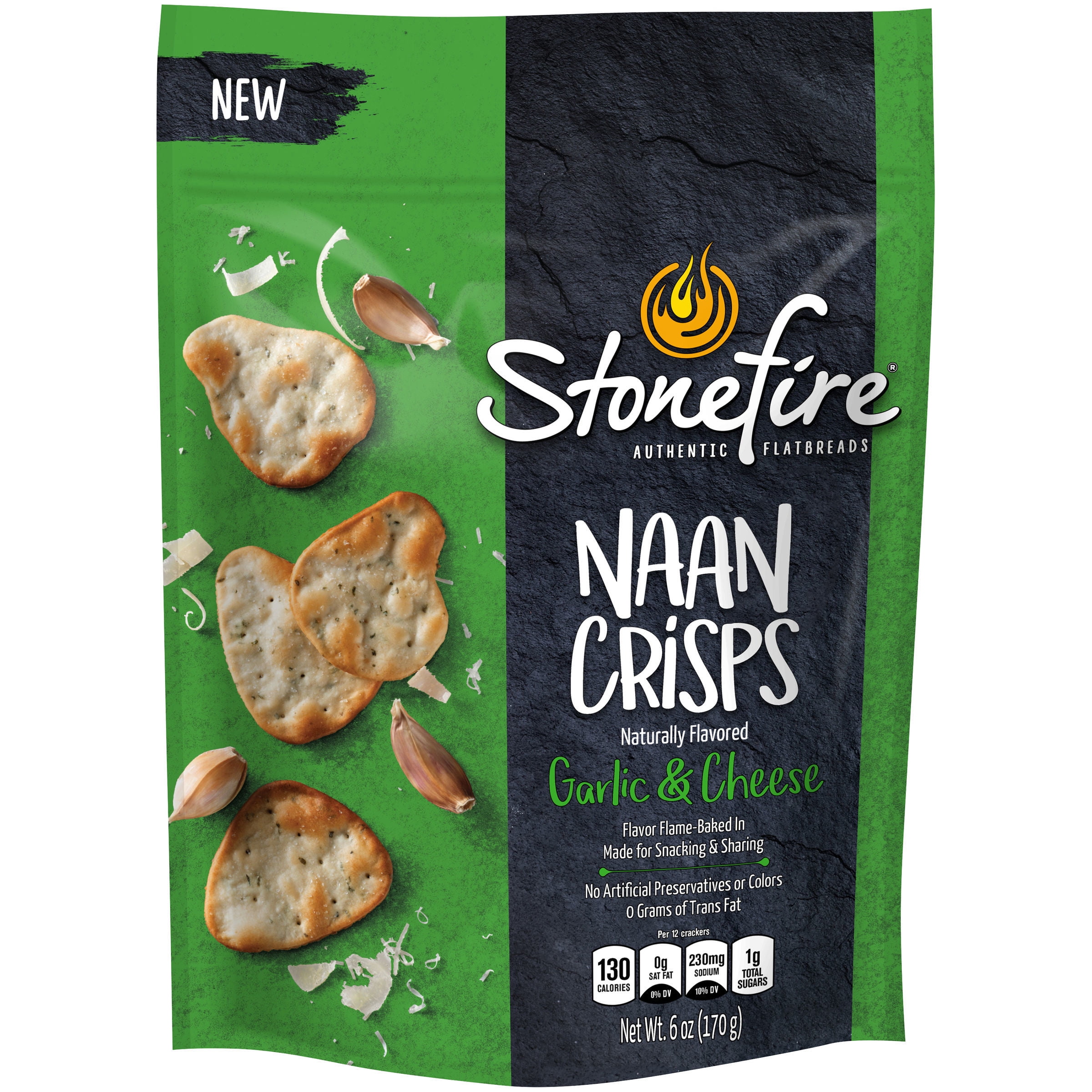 Stonefire Authentic Flatbreads Garlic & Cheese Naan Crisps, 6 Oz Pack ...