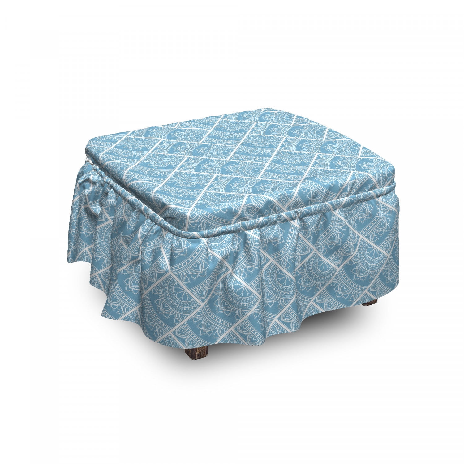 Vintage Ottoman Cover, Paisley Style, 2 Piece Slipcover Set with Ruffle ...