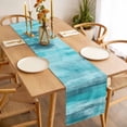 Turquoise Paint Cotton Linen Table Runner Watercolor Abstract Aqua ...