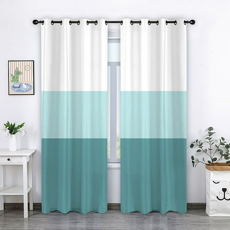 Goory 2Pc Luxury Drapes Blackout Color Block Window Curtain Thermal ...