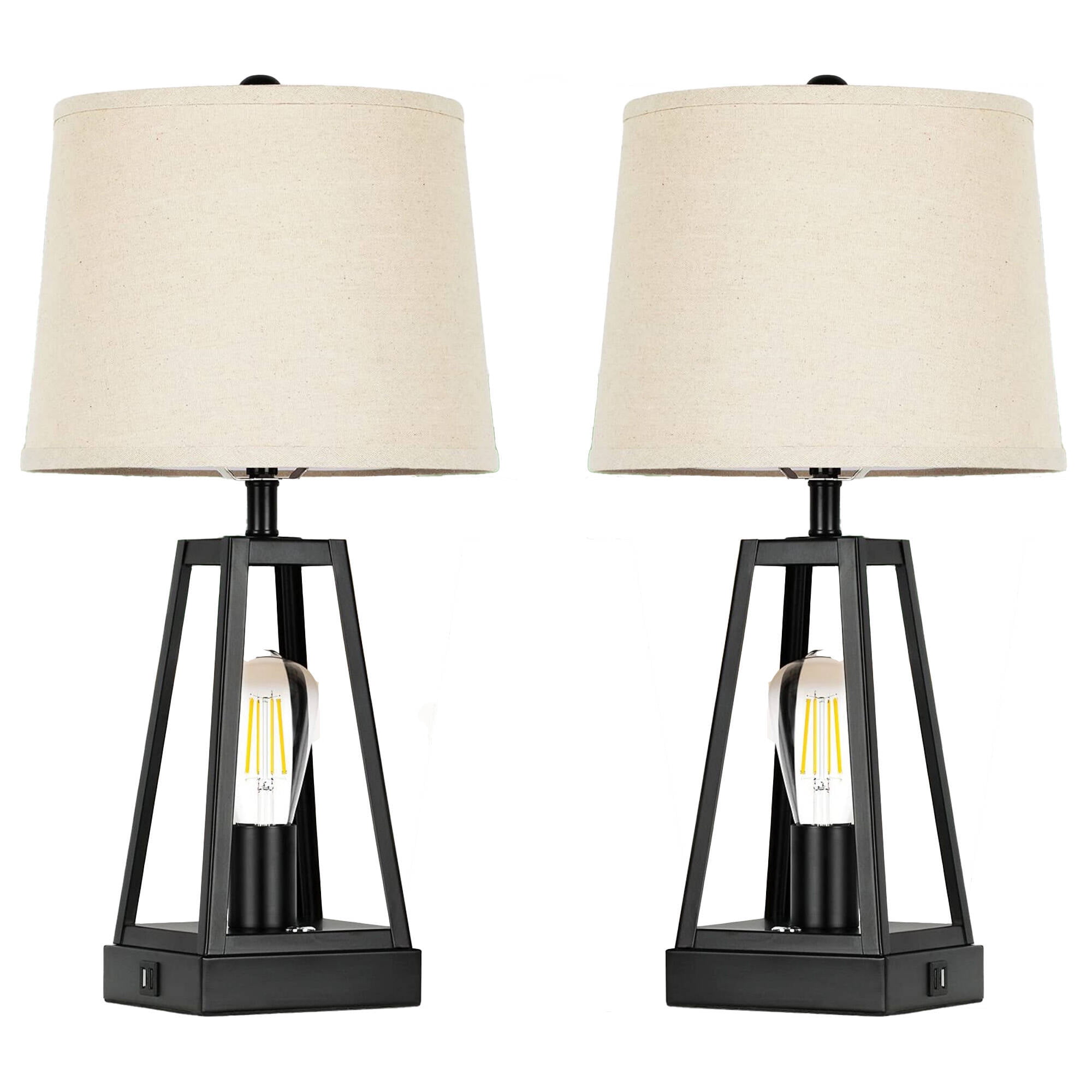 Farmhouse Style Touch Button Control Table Lamps Set of 2 with Night ...