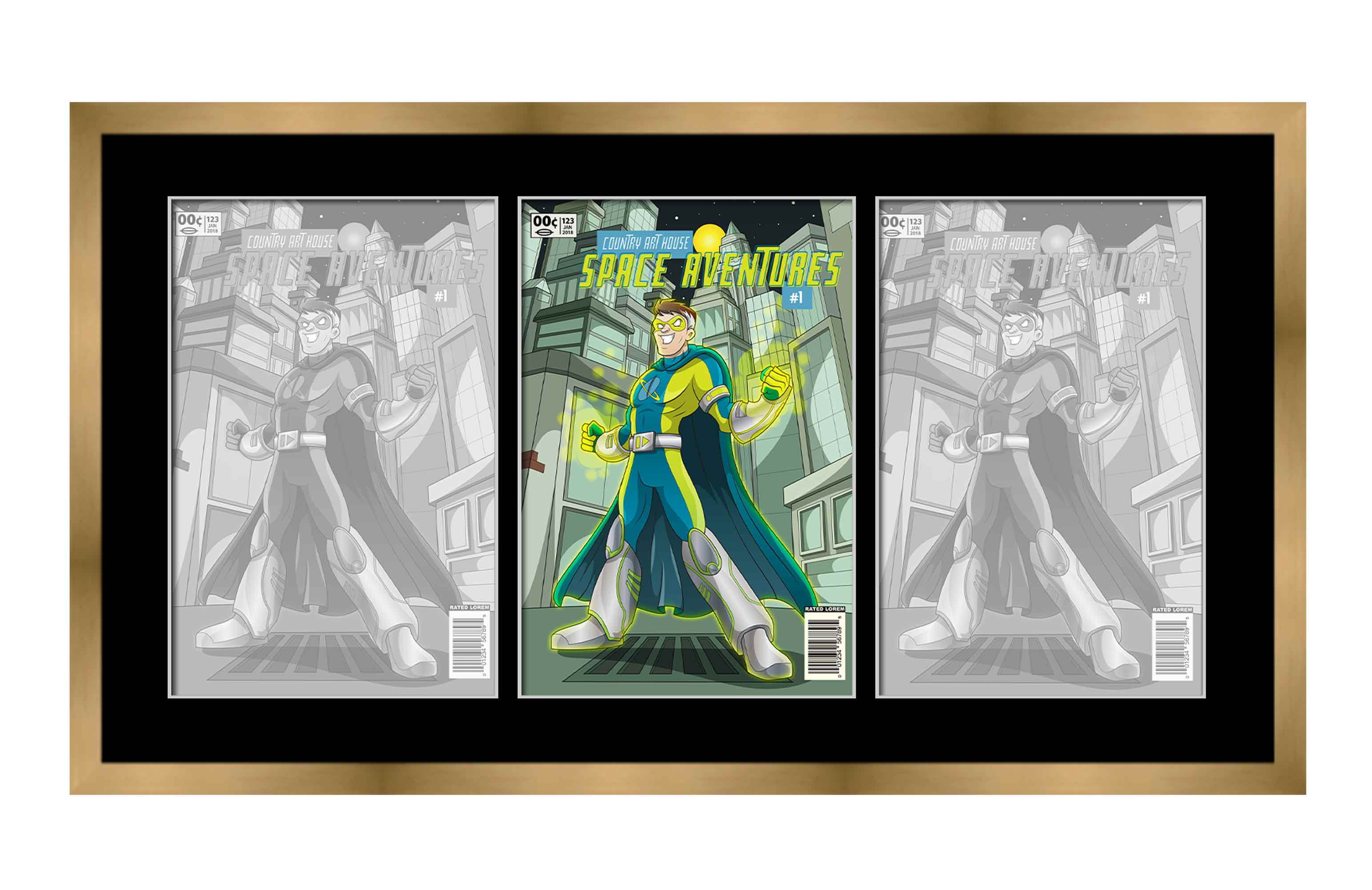 Gold Comic Book Frame with Black Mat - 3 Openings to Display 3 6.875 ...