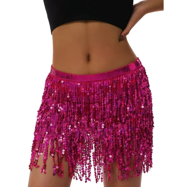 Women Boho Sequin Tassel Hip Scarf Belly Dance Fringe Skirt Belt Wrap Rave Performance Costume ...