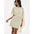 Apricot Asymmetric Cape-Sleeve Bodycon Mini Dress – One-Shoulder Draped ...