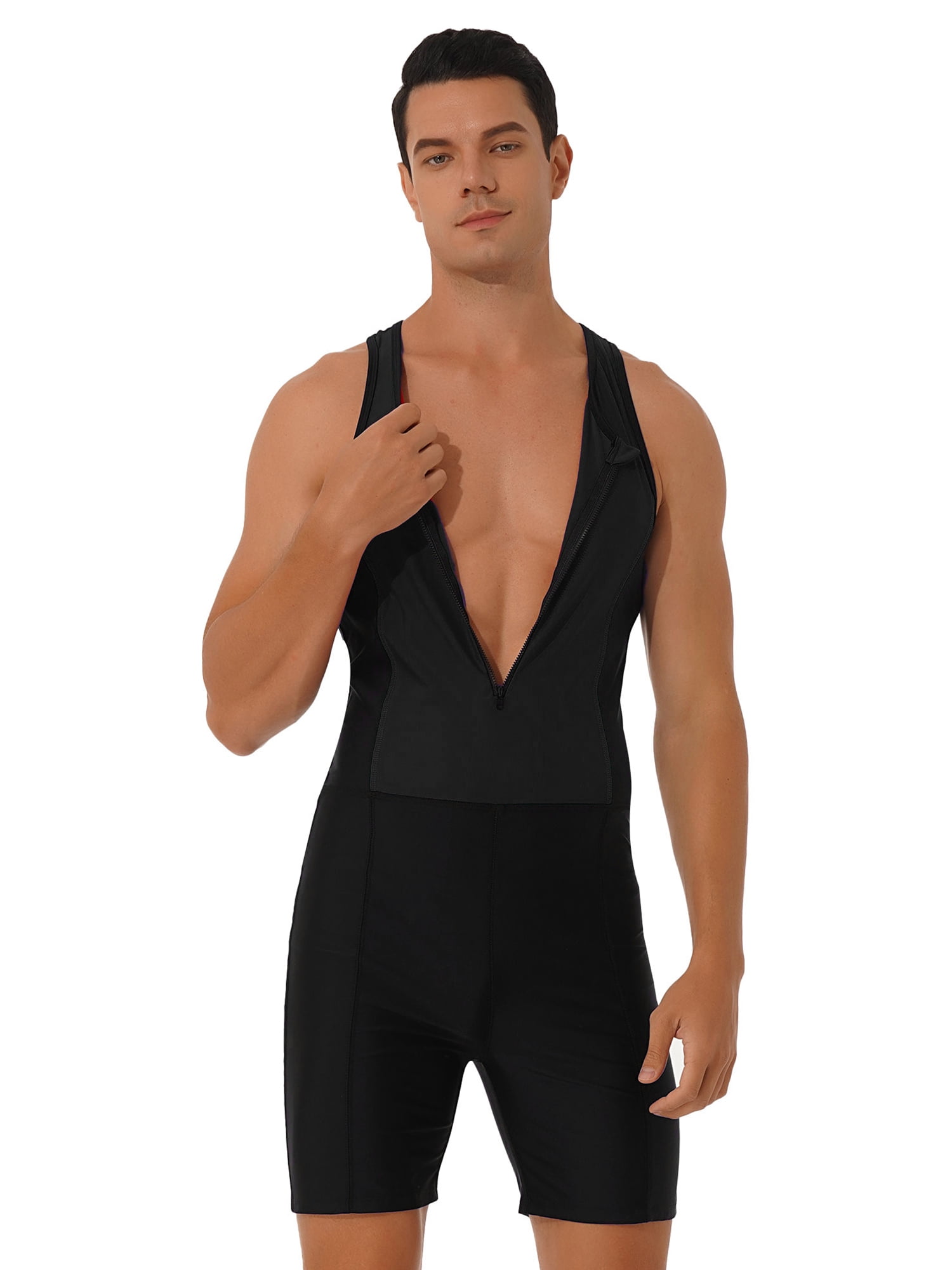 YIZYIF Mens Sleeveless Front Zipper Jumpsuit Racer Back Bodysuit ...