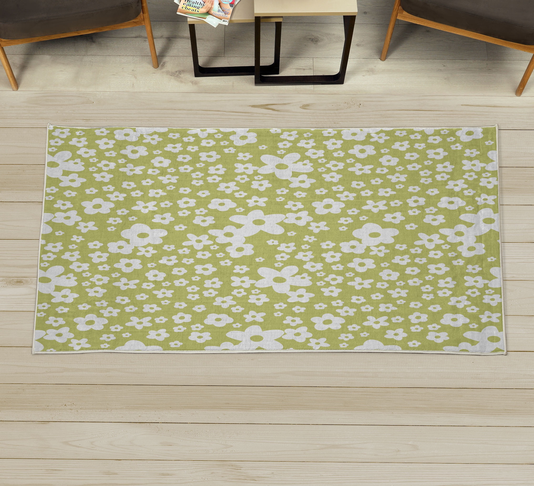 Floral Decorative Rug, Graphic Daisy Blossoms Design Colorful ...