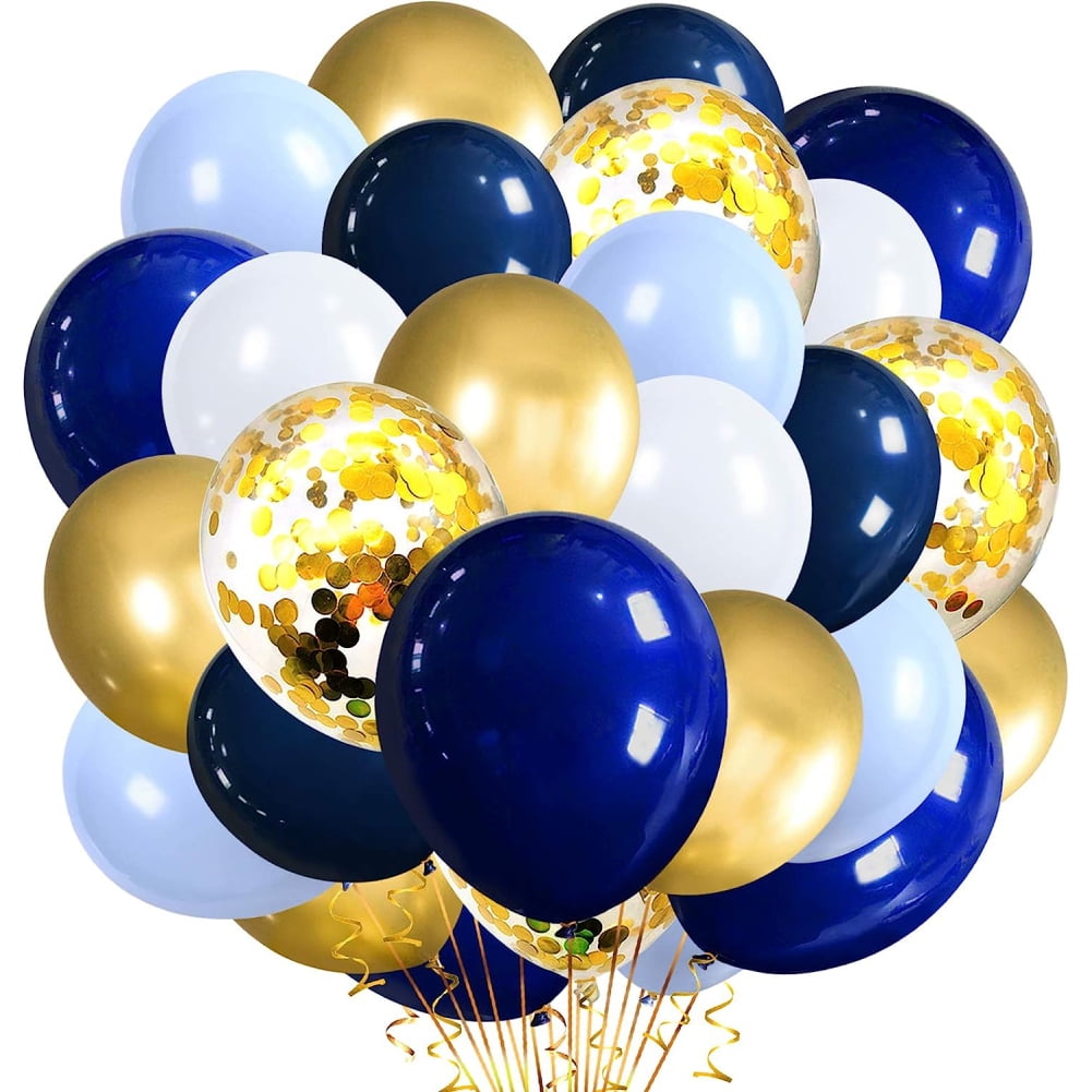 60pcs Metallic Royal Navy Blue Balloons, Pearl White Balloons for ...