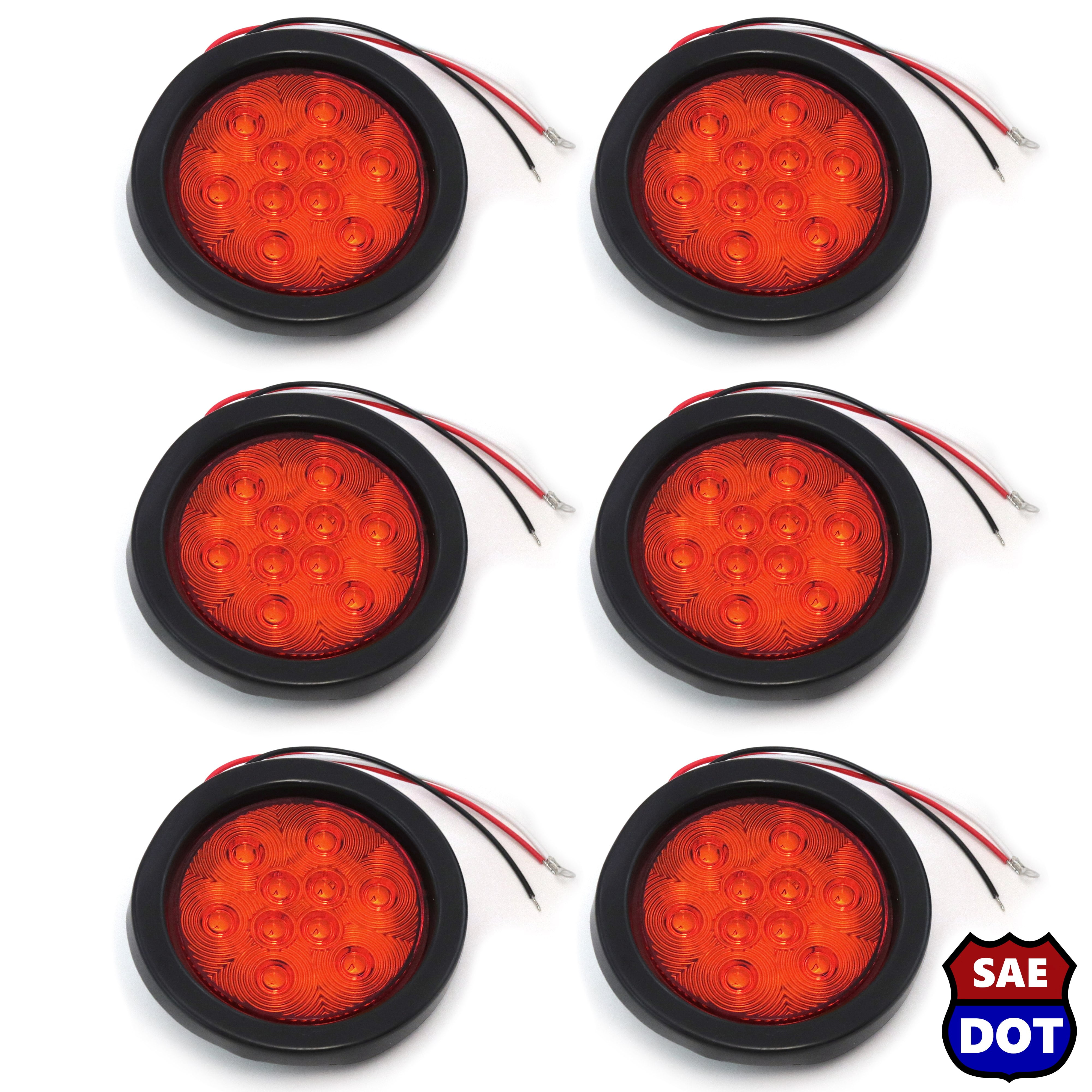 4 Inches Round (6) Red 10 LED Stop Turn Tail Light Brake Flush Truck ...