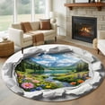 5ft Round Rug Spring Floral Area Rugs for Living Room Bedroom Washable ...