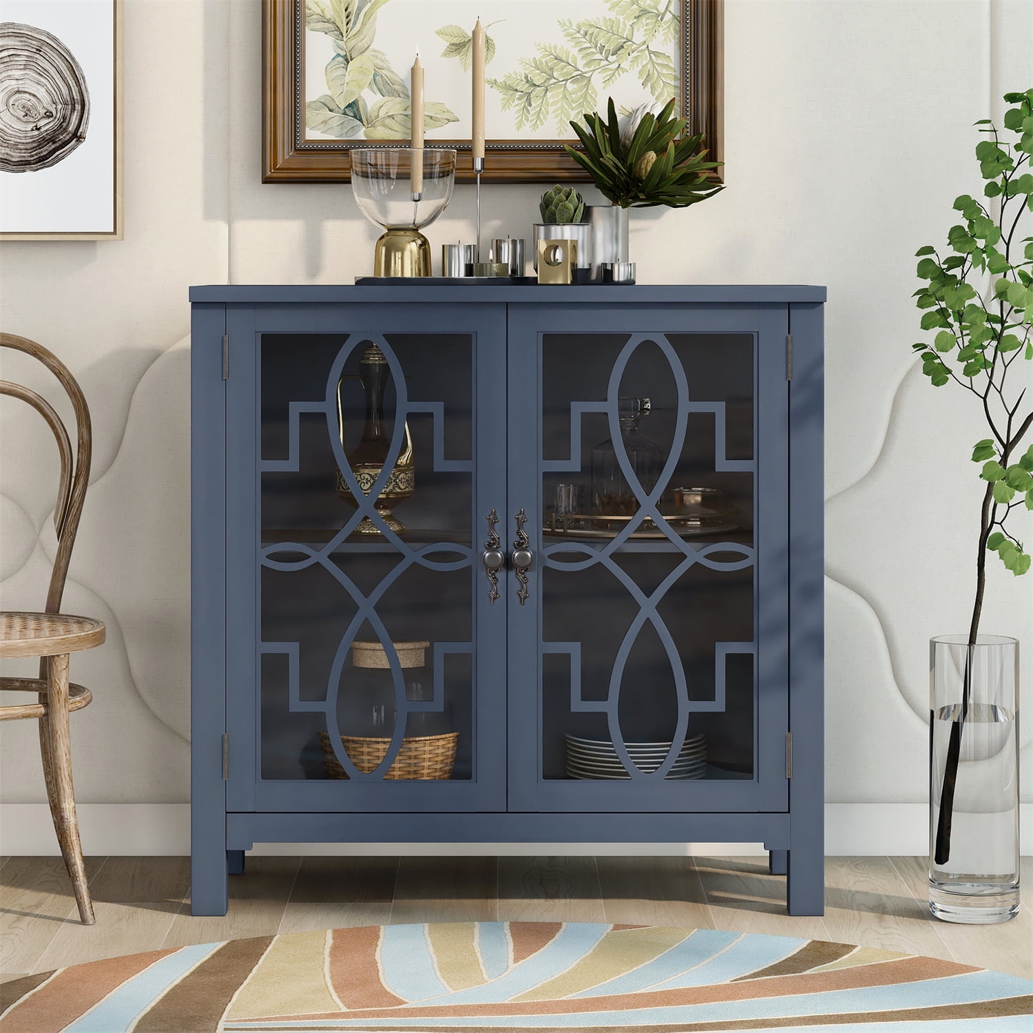 36" Accent Buffet Sideboard, Solid Wood Sofa Table Display Cabinet with ...