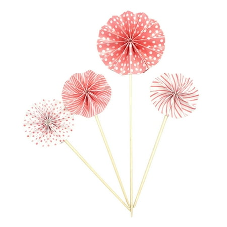 fashionhome 4pcs Paper Fans Decoration Birthday Party Gold Cake Topper ...
