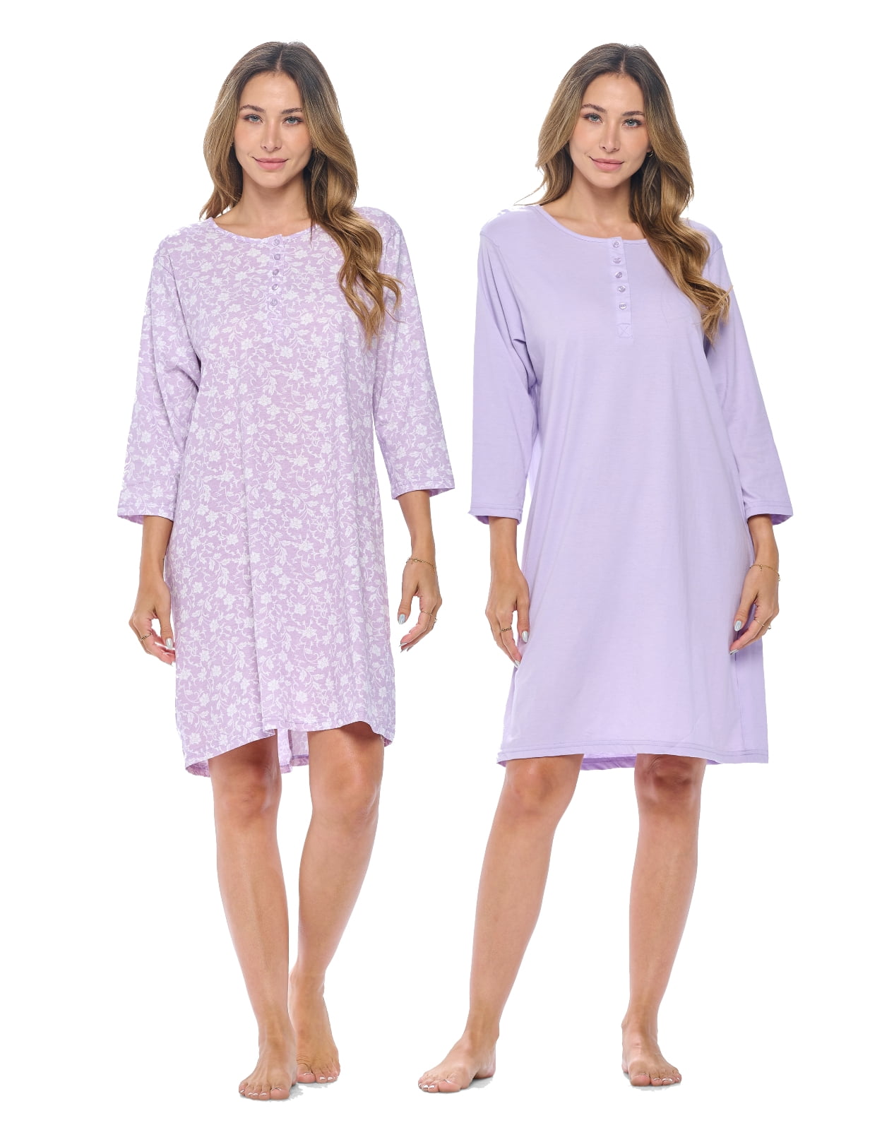Casual Nights Womens Henley Nightshirts Set Of 2 Floral 3 4 Sleeve