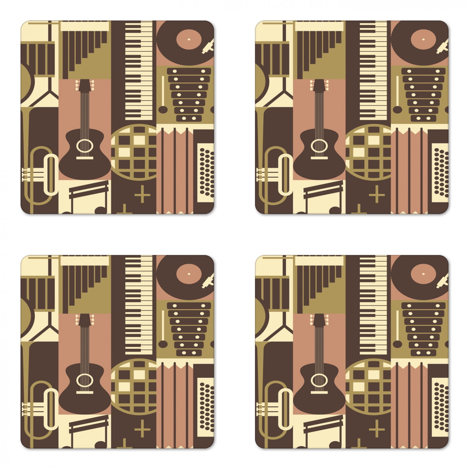Music Coaster Set of 4, Creative Graphic of Vintage Musical Instruments ...