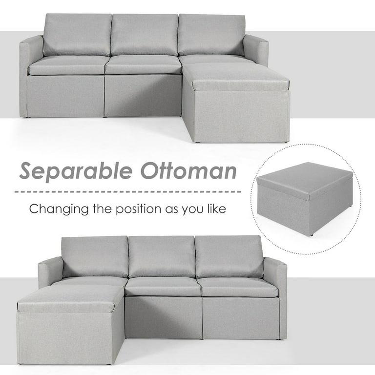 Costway Convertible Sectional Sofa L Shaped Couch w Reversible Chaise Light Grey