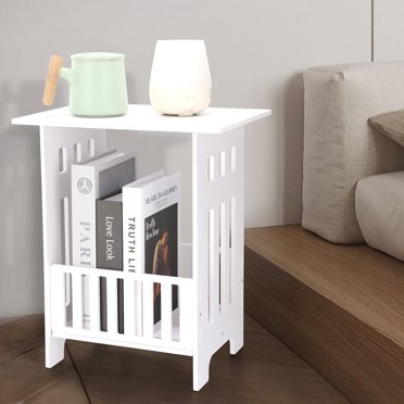 White Modern Small Night Side Bed Table with Storage Rack Organizer ...