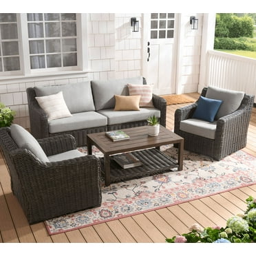 Better Homes and Gardens Hawthorne Park 4-Piece Outdoor Conversation Set, Brown - Walmart.com