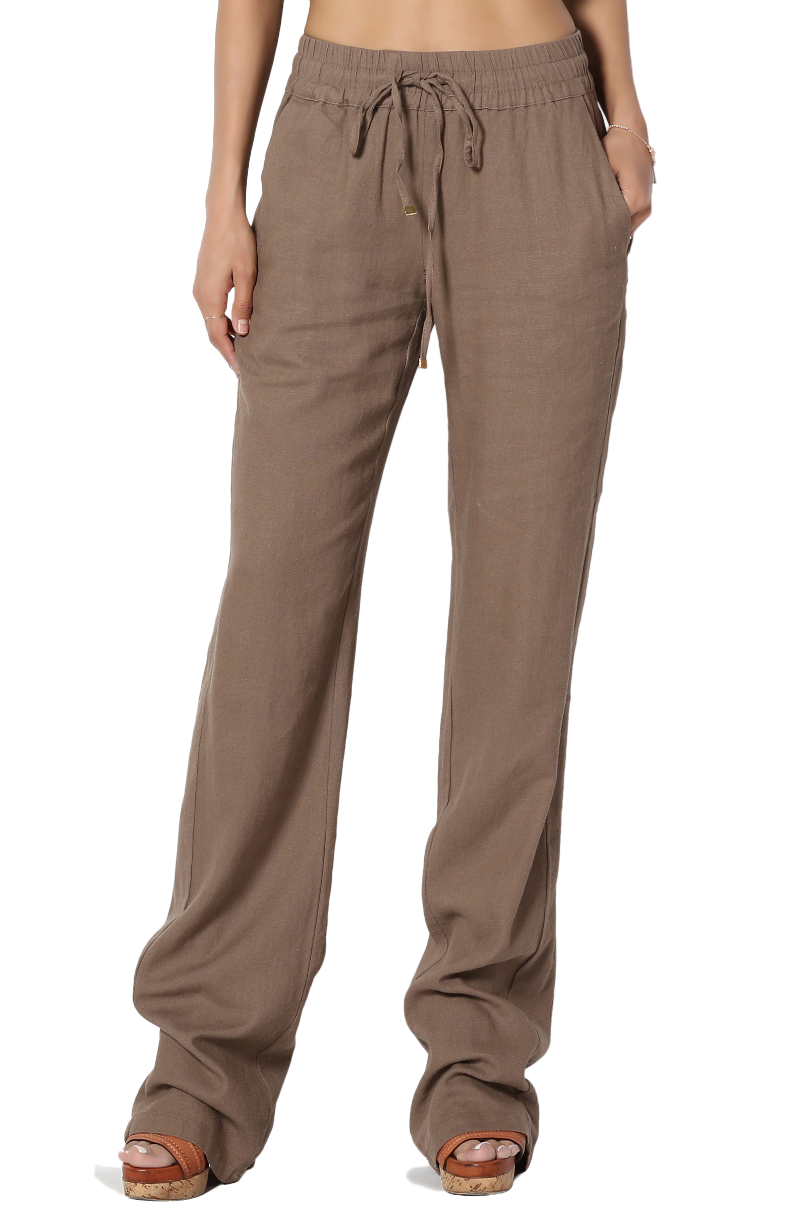 TheMogan Women s S 3X Drawstring Elastic Waist Mid Rise Linen Tall Long