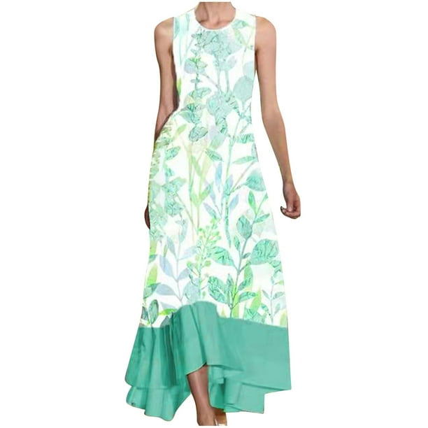 Odeerbi Clearance Dresses For Women Maxi Dress Casual Round Neck