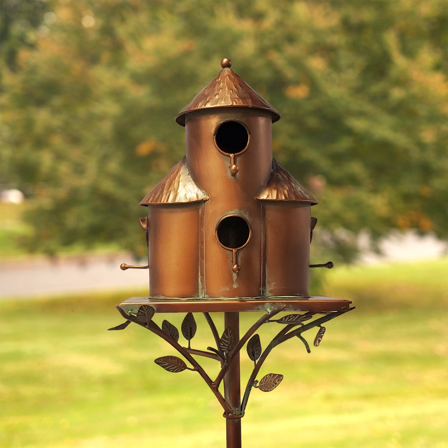 Zaer Ltd. Large Copper-Colored Multi-Birdhouse Stakes, Room for 4 Bird ...