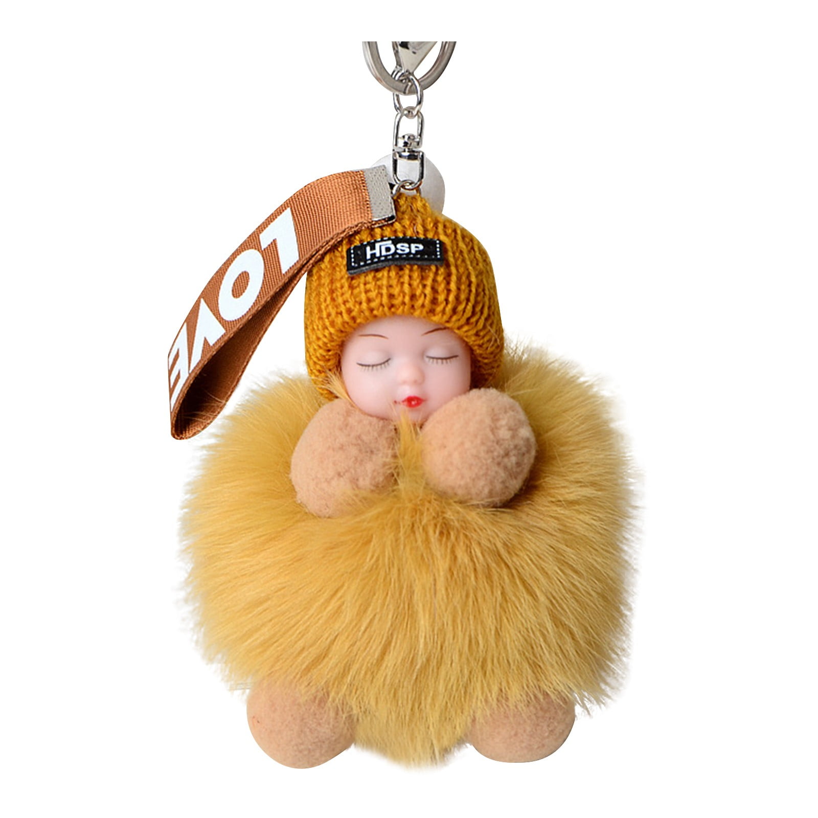 yuehao keychains furry sleeping baby keychain with sleeping pompon ...