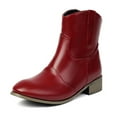 Ahabrexf Women's Faux Leather Pull-On Ankle Boots, Thick Low Heel ...