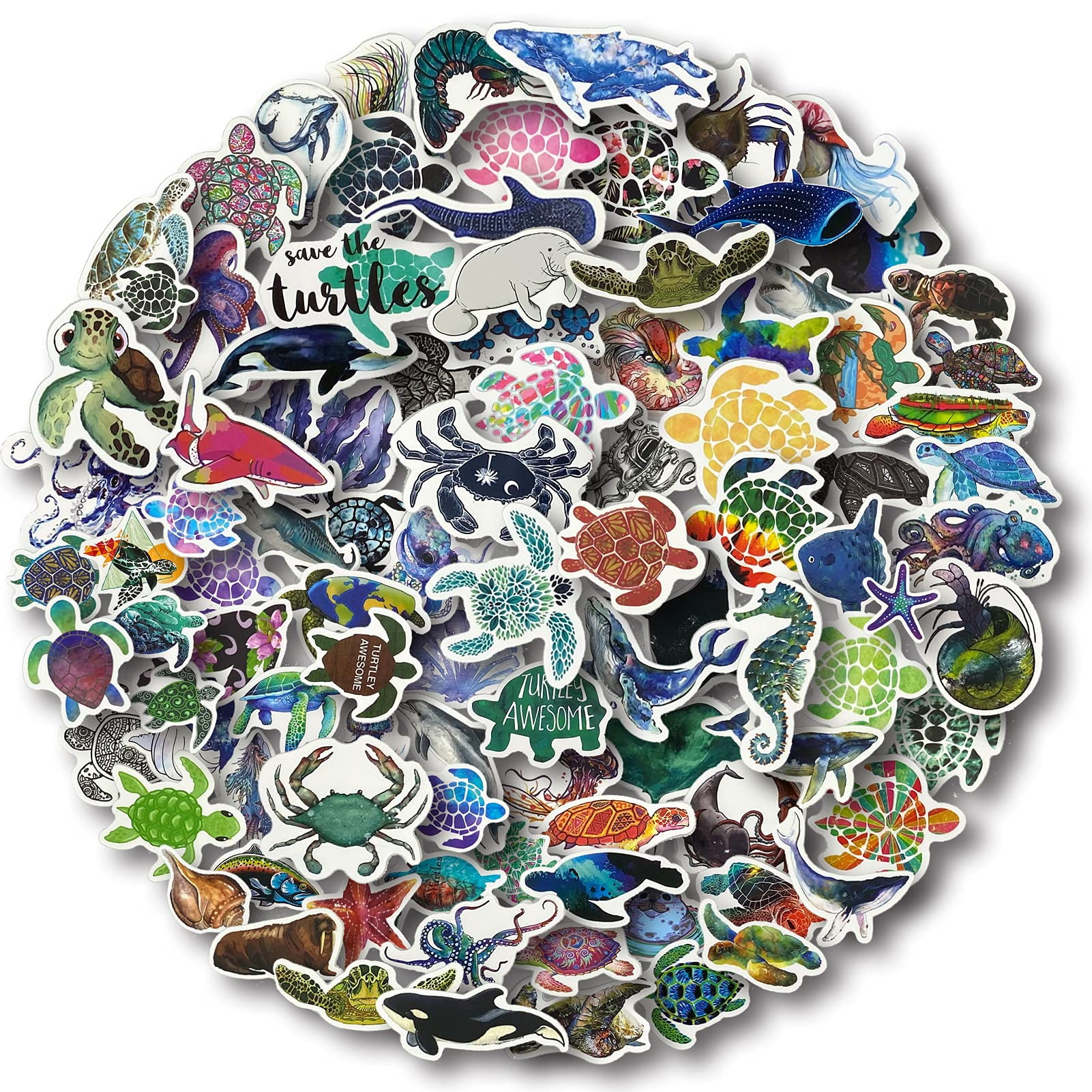 Aowplc 100 Pcs Ocean Animal Stickers, Waterproof Vinyl Sea Life Sticker ...