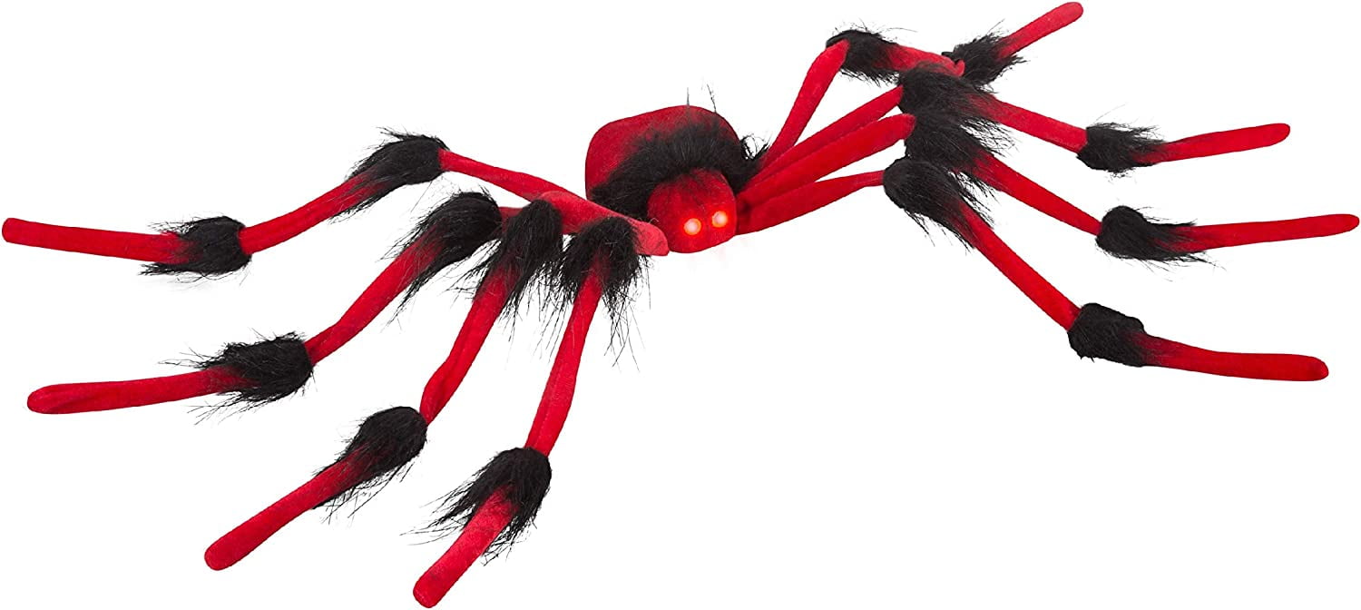 24 Inch Red and Black Poseable Halloween Spider with LED Lighted ...