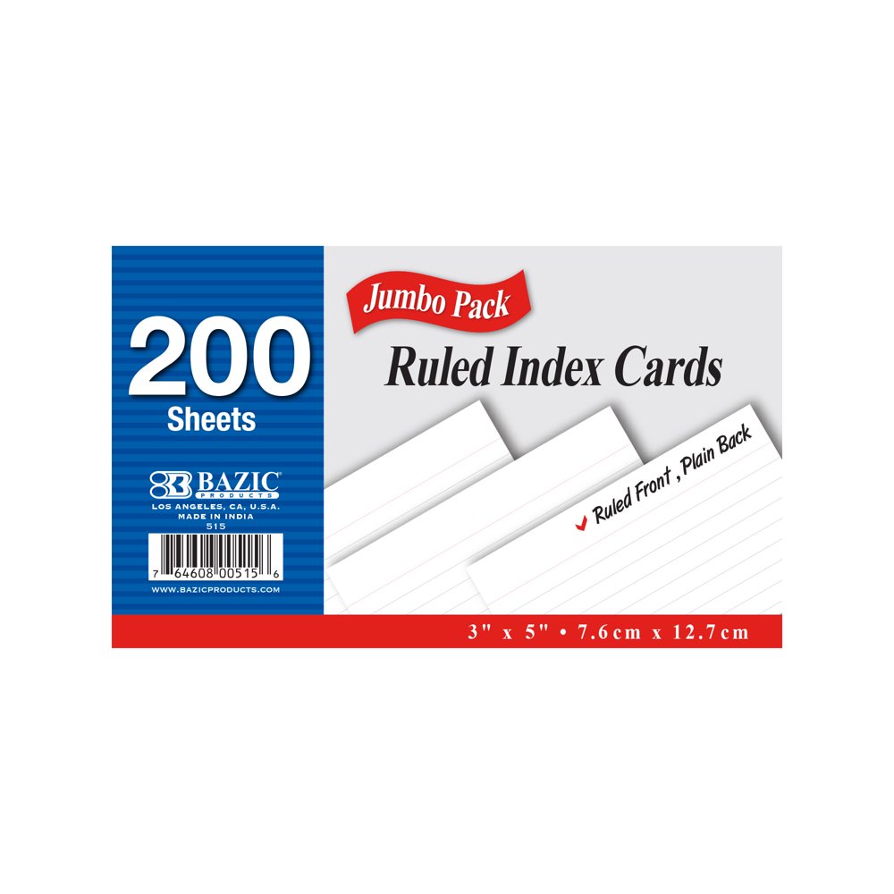 BAZIC Ruled Index Cards 3 X 5 200 Count White Flashcards Ruled Lined Card 200 Pack 1 Pack bazic-ruled-index-cards-3-x-5-200-count-white-flashcards-ruled-lined-card-200-pack-1-pack
