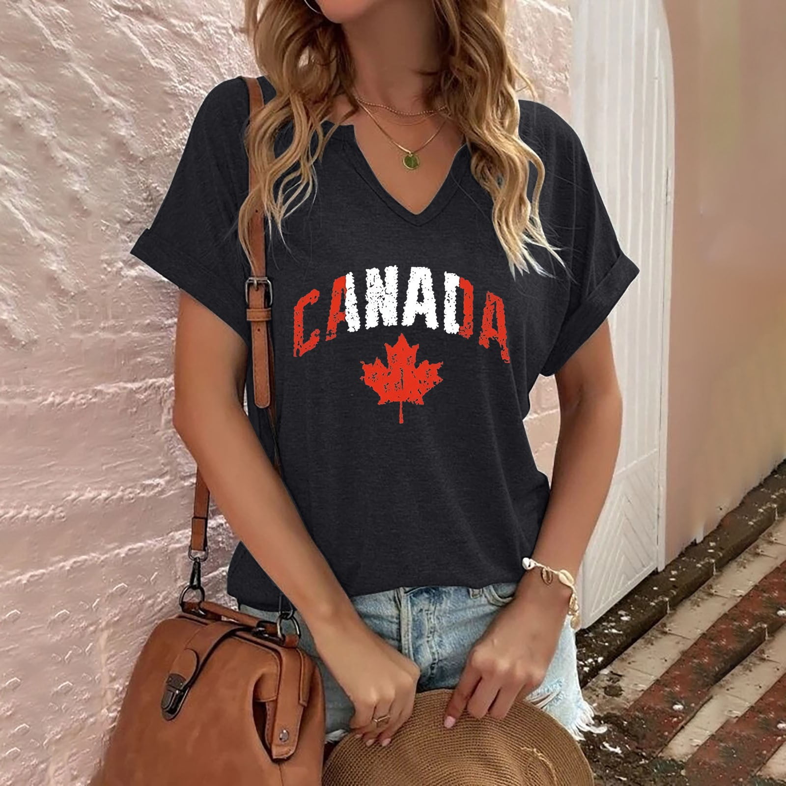 Click here for Ylhfashion Womens V Neck Patriotic Maple Canada Da... prices