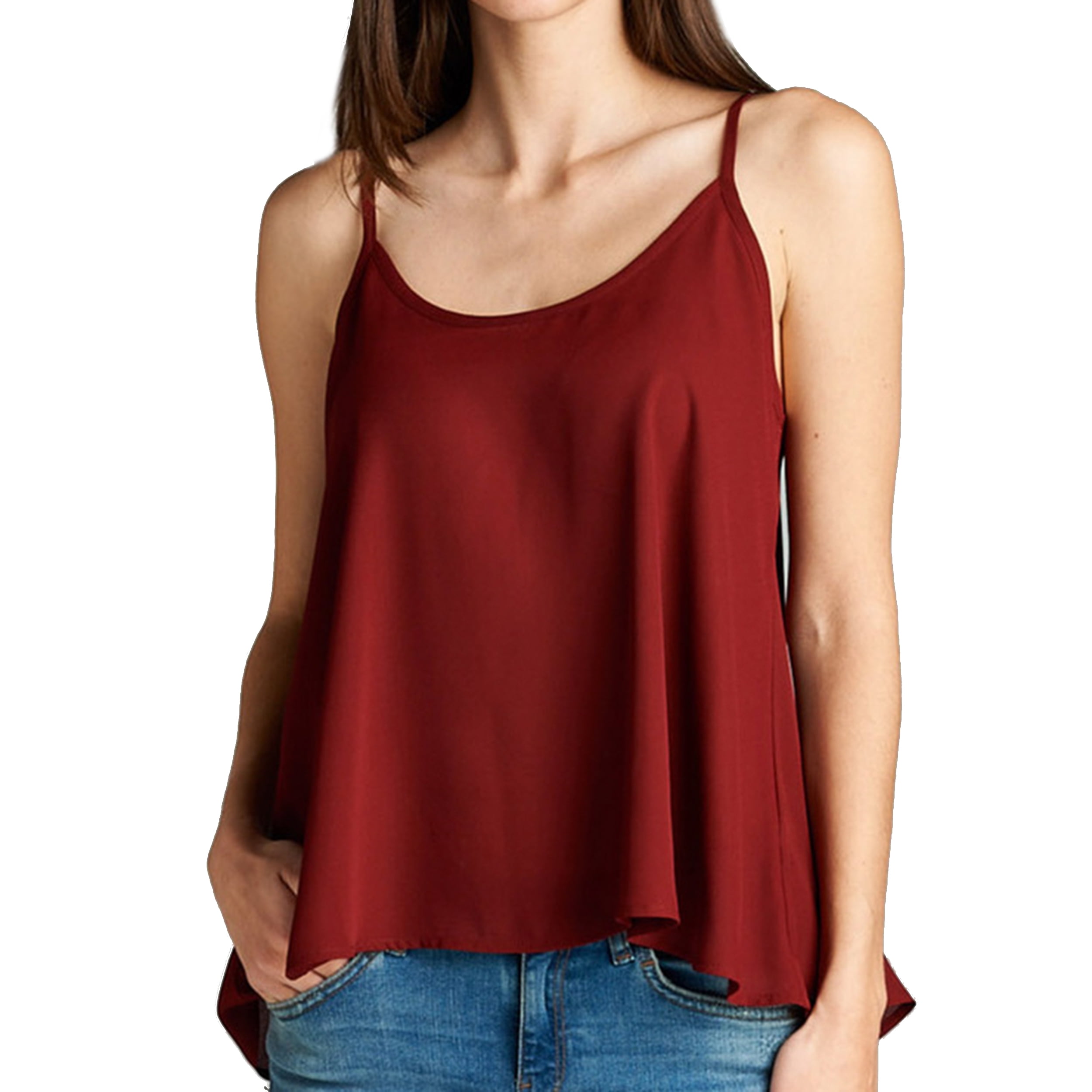 Women's Draped Spaghetti Strap Sheer Chiffon sleeveless Tank Top-Plus ...