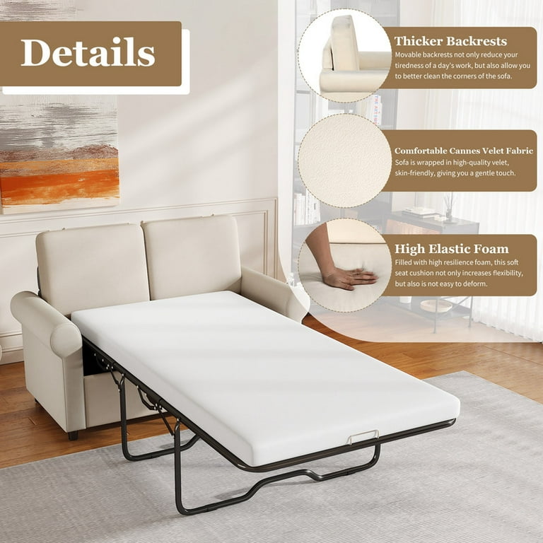 Infirleo Pull Out Sofa Bed 2 In 1 Convertible Sleeper Sofa Bed with Twin Size Foam Mattress Pull Out Couch Bed with Two USB Ports for Living Room Beige Walmart
