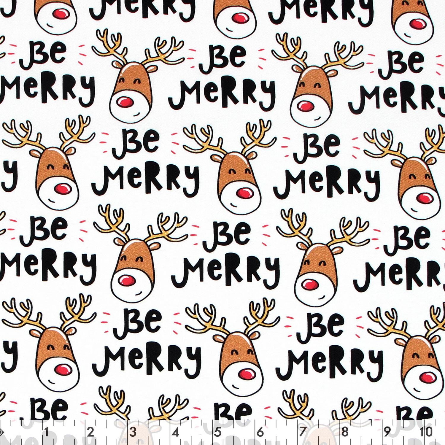 FABRIC CREATIONS Christmas Be Merry Rudolph Cotton Fabric by the Metre ...