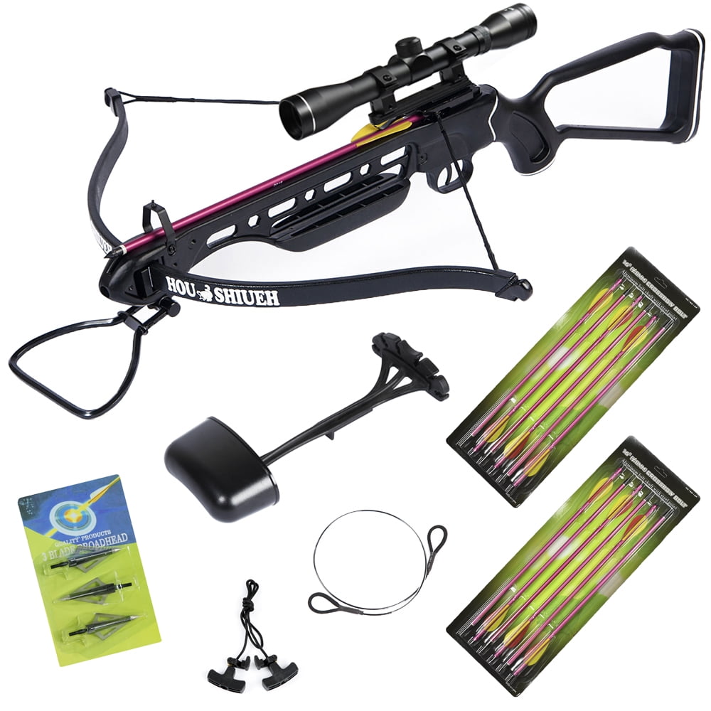 150 lb Black / Wood / Camouflage Hunting Crossbow Archery Bow + 4x20 ...