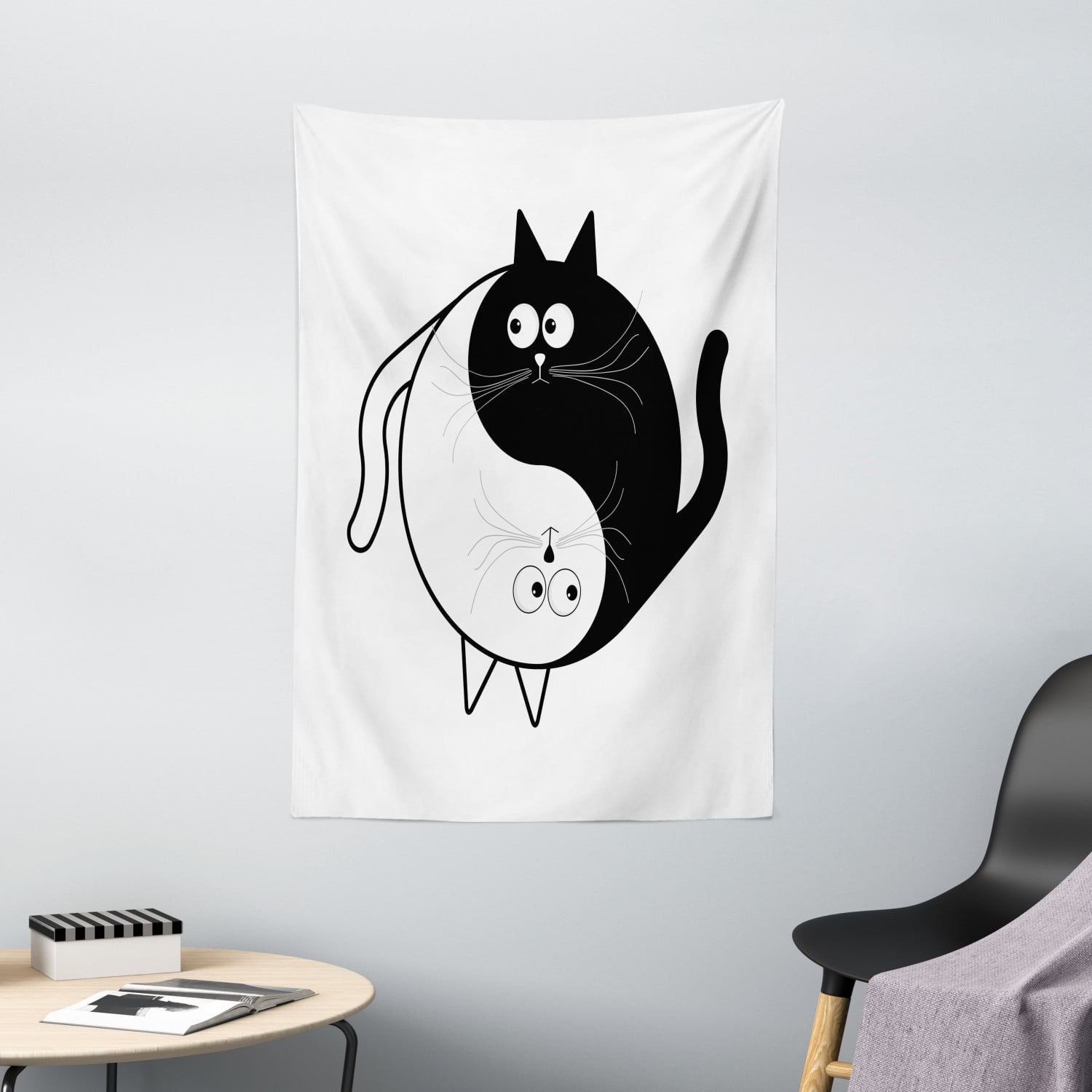 Ying Yang Tapestry, Cute Cats Cuddle Hugging Unity Ying Yang Sign ...