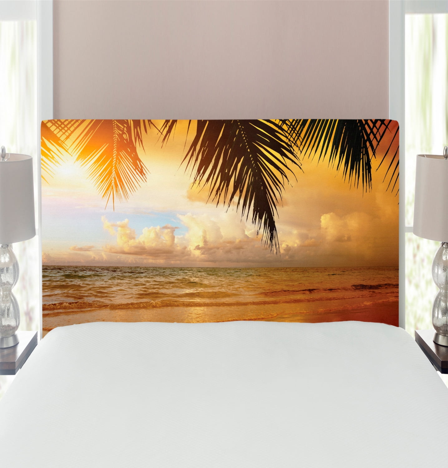 Ocean Headboard, Sunset on the Beach of Caribbean Sea Waves Coast with ...